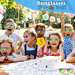 48 Pieces Summer Sunglasses Beach Balls Bulk Party Favors for Kids 24Pack Neon Sunglasses 24Pack Beach Balls Kid Boys Girls Graduation Party Supplies for Beach Day Pool Party Favors Goodie Bag Favors