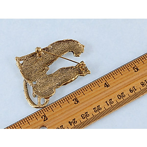 Alilang Golden Tone Tuquoise Blue Eyed Spotted Leopard Family Twin Lover Brooch Pin, Gold