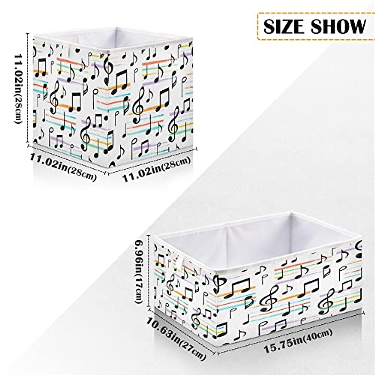 Kigai Music Notes Cube Storage Bins - 11x11x11 in Large Foldable Cubes Organizer Storage Basket for Home Office, Nursery, Shelf, Closet