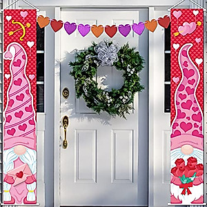3pcs Valentine's Day Gnome Banner Decorations with Hearts Gliter Banner Valentines Day Outdoor Decorations Home Wall Porch Sign Decor for Holiday Valentines Party Decorations