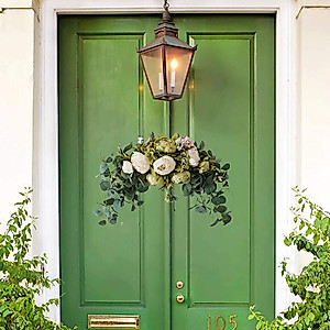 JVSISM Floral Swag, Peony Flowers and Eucalyptus Leaves, Front Door Lintel Swag, for Wedding Wall Window Arch Home Garden Decor