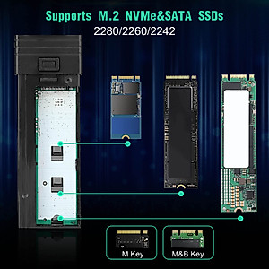 M.2 Solid State Drive Enclosure RGB Aluminum Case Support Trim for SSD Size 2242/2260/2280