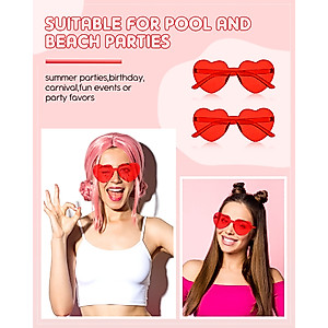 TOODOO 14 Pairs Heart Shaped Sunglasses for Women Girls Heart Sunglasses Rimless Transparent Glasses Bulk for Party Favors(Red)