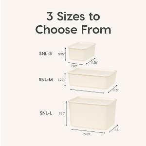 IRIS USA Plastic Modular Basket Bin & Lid, Combo (S/M/L), Stackable Lidded Storage Organizer Bins for-Kitchen-Bathroom and Bedroom, Off White