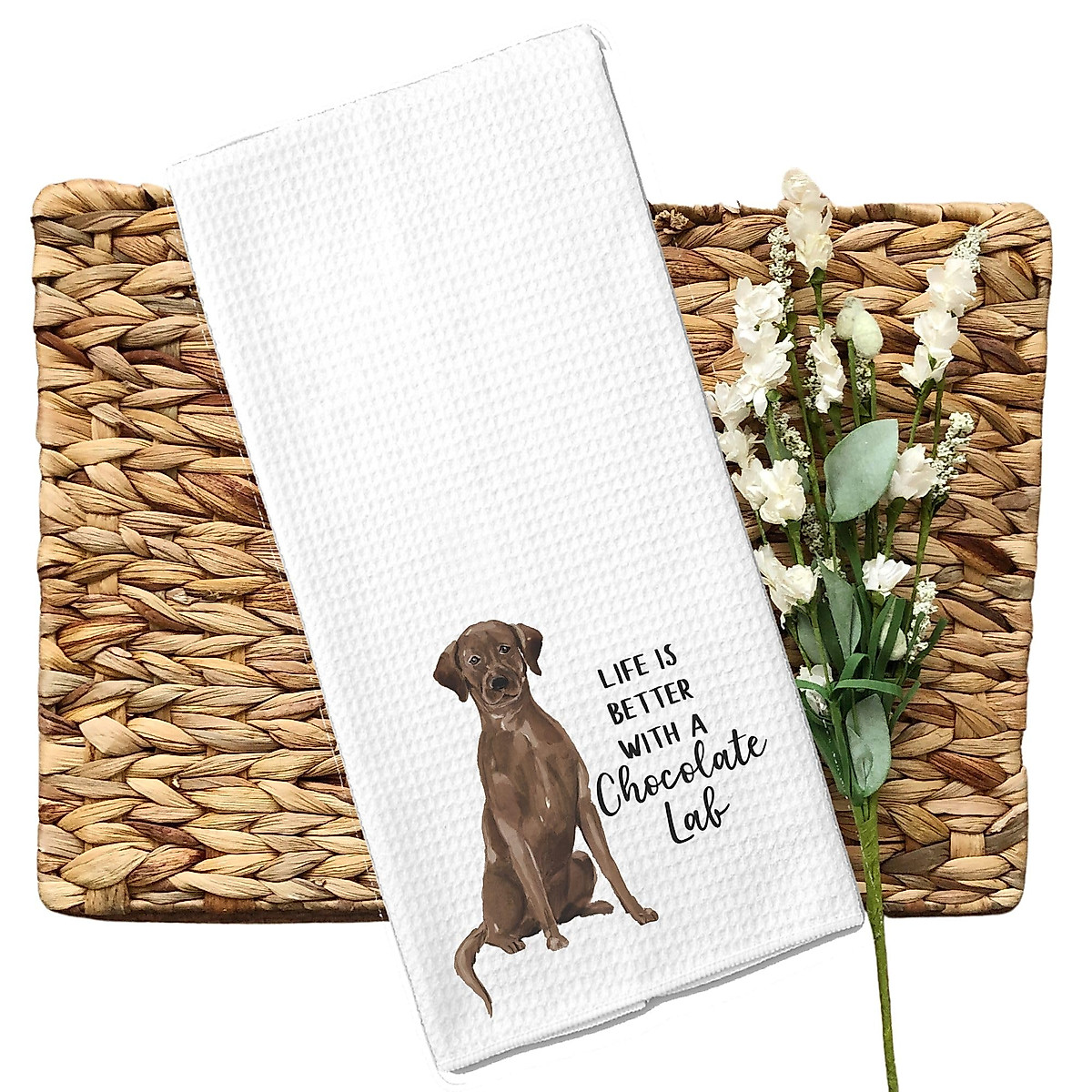 Watercolor Life is Better with a Chocolate Lab Labrador Microfiber Kitchen Tea Bar Towel Gift for Animal Dog Lover
