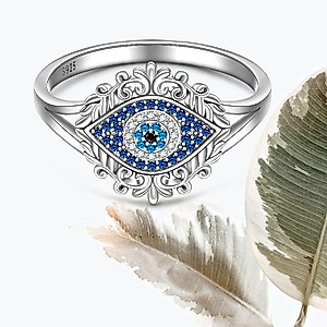 Sterling Silver Evil Eye Ring Spiritual Blue third Turkish Evil Eye Rings Inspirational Faith for Women Jewelry Size 7