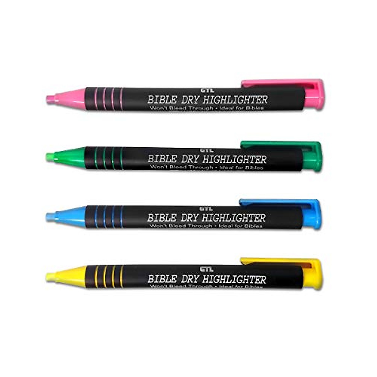 G.T. Luscombe Company, Inc. Bible Dry Highlighting Kit | No Bleed Eco-Friendly Refillable Dry Highlighters | No Sharpening | No Smearing or Fading | Vibrant Colors Yellow, Blue, Pink, Green (Set of 4)