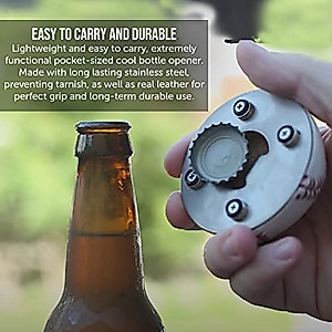 Atlanta Bottle Opener, Beer Bottle Opener Made from Real Baseball's Leather, Magnetic Bottle Opener & Cap Catcher - Cool Gadget for Teens & Present for Men