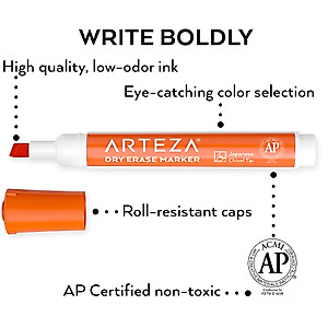 ARTEZA Dry Erase Markers, Bulk Pack of 52, Chisel Tip, 12 Assorted Colors with Low-Odor Ink, Whiteboard Pens, Office Supplies for Back to School, Office, Home