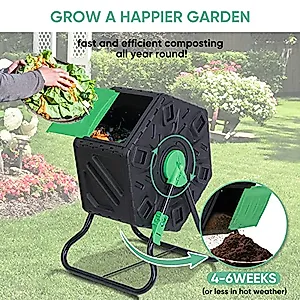 F2C 18.5 Gallon Compost Tumbler All-Season Outdoor BPA Free Large Composter Bin w/ 2 Sliding Doors and Solid Steel Frame (18.5 Gallon)