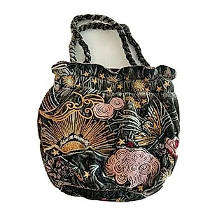 Johnny Was Selah Velvet Pouch Hunter green Grey Small Mini Pouch Embroidery Bag Handbag NEW