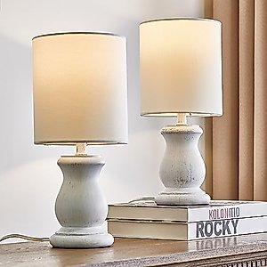 OYEARS 12.25" Small Table Lamps Set of 2 for Bedroom Living Room Simple Retro Wood Grain Farmhouse Bedside Lamps Suitable for Nightstand Children's Room or University Dormitory