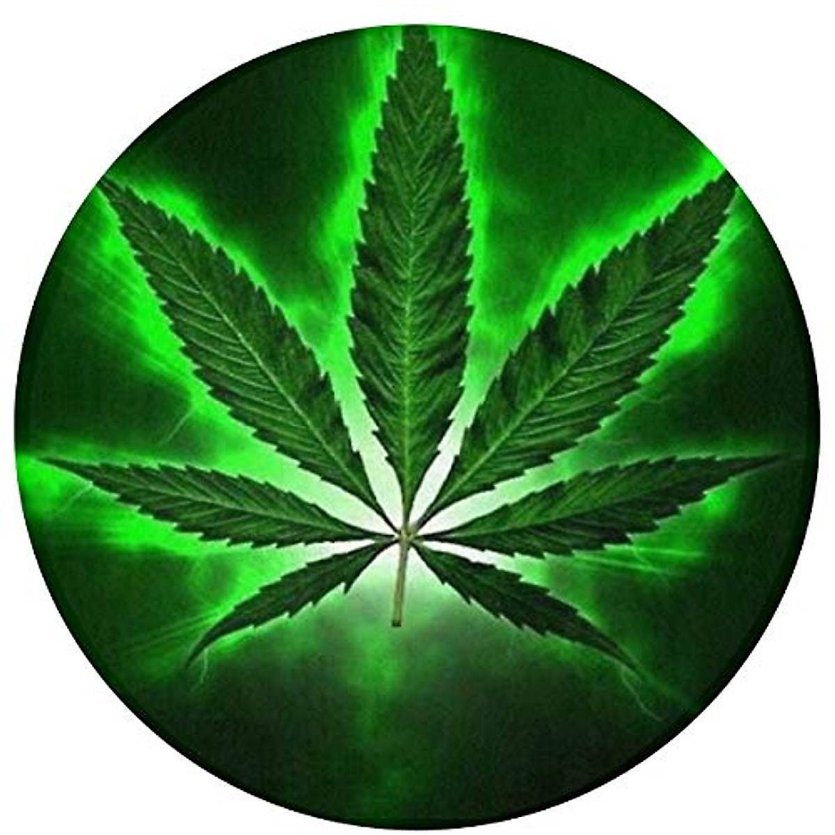 Green Marijuana Leaf Weed Black Round Floor Rug Soft Non-Slip 24 Inch Round Kitchen Floor Mat Soft Entrance Door Mat Round Floor Rug Area Rug for Chair Living Room Bedroom