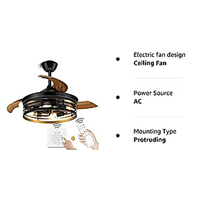 NEWORB 42Inch Retractable Ceiling Fans with Lights Remote Control Black Caged Ceiling Fans Farmhouse Vintage Industrial Ceiling Fan with Lights for Living Room Bedroom Kitchen Patio