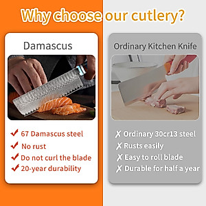 Kuwata Nakiri Chef Knife, Japanese VG-10 High Carbon Steel Damascus Professional Kitchen Chefs Cooking Knife in Gift Box, G10 Ergonomic Handle, Gift Box for Family, Restaurant