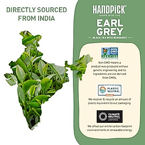 HANDPICK, Organic Earl Grey Black Tea Bags (100 Count) Pure, USDA Organic- Earl Grey Tea Bags |Pure Ingredients - Bergamot Extracts | Citrus Flavor, Brew Hot/Iced Tea with or without milk