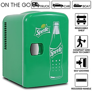 Sprite 4L Mini Fridge 6 Can Portable Cooler Warmer Personal Travel Refrigerator for bedroom skincare room car Office makeup Cosmetics beverage Snacks Lunch Drinks Cords Desk Home Dorm Green