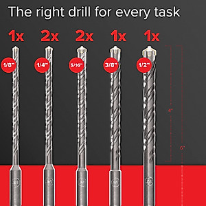 KSP-TEC® | Carbide - Cross Tipped SDS-Plus Rotary Hammer Drill and Chisle Bit Set with Storage Case for Masonry, Concrete, Brick, Stone