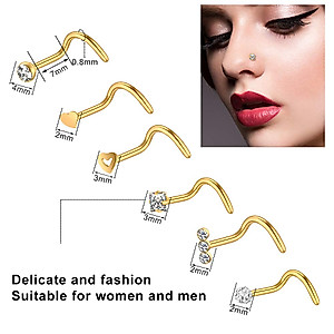 ONESING 40 PCS 20G Nose Rings/Nose Piercings Jewelry, Gold, Hoops L Shape Studs Screw 316L Surgical Stainless Steel for Men Women