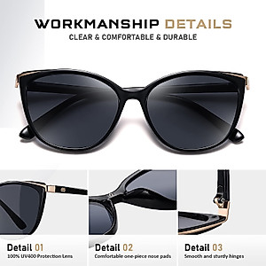 Colrea Trendy Cat Eye Sunglasses for Women Fashion Cateye UV400 Protection Glasses CL22017 (Black Lens/Black Frame)