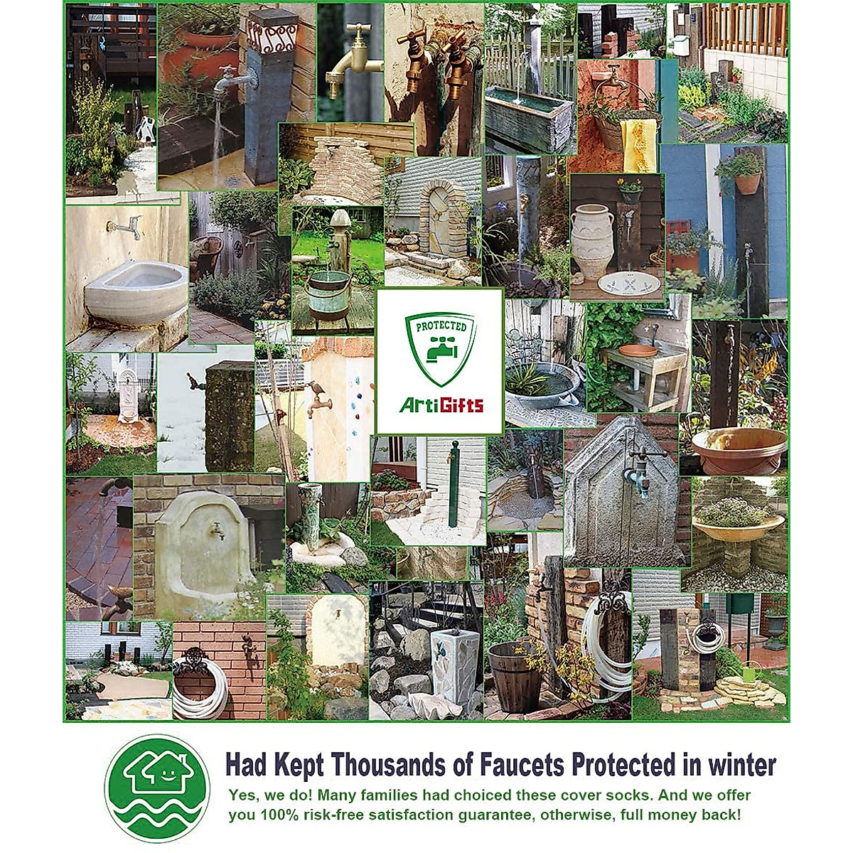 ArtiGifts Pro Outdoor Faucet Cover Socks for Winter Freeze Protection, 5.9" W x 7.7" H, Black, Set of 2