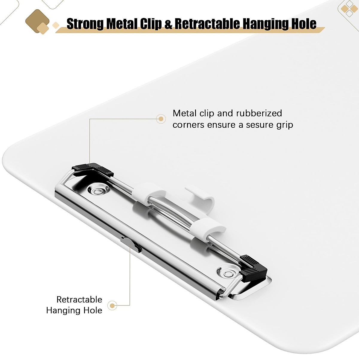 Hongri Plastic Clipboard, White Clipboard Standard A4 Letter Size Clipboards for Nurses, Students, Office and Women, Clipboard with Pen Holder and Low Profile Clip, Size 12.5 x 9 Inch, (White)