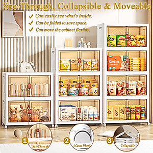 Jacriah Plastic Drawer Storage Bins with Lid, Stackable Storage Bins Open Front, Closet Organizers and Storage Cabinet with Doors and Shelves, Collapsible Storage Bins with Wheels (3 Layer-28 Gallon)