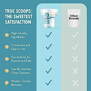 True Scoops 2-Pack Vanilla Bean Ice Cream Mix. Add One Ingredient - Half & Half! Makes 1 Pint of Ice Cream With An Electric Mixer. Made With Real Vanilla Beans. Gluten-Free, Peanut-Free, and Kosher.
