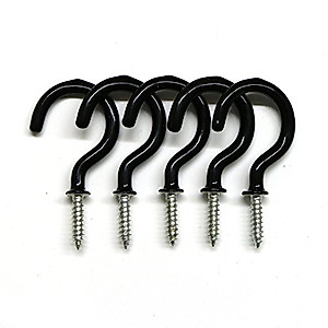 Aoyoho 60Pcs 1-1/4 Inch Vinyl Coated Screw-in Ceiling Hooks Cup Hooks Light Hooks(Black)