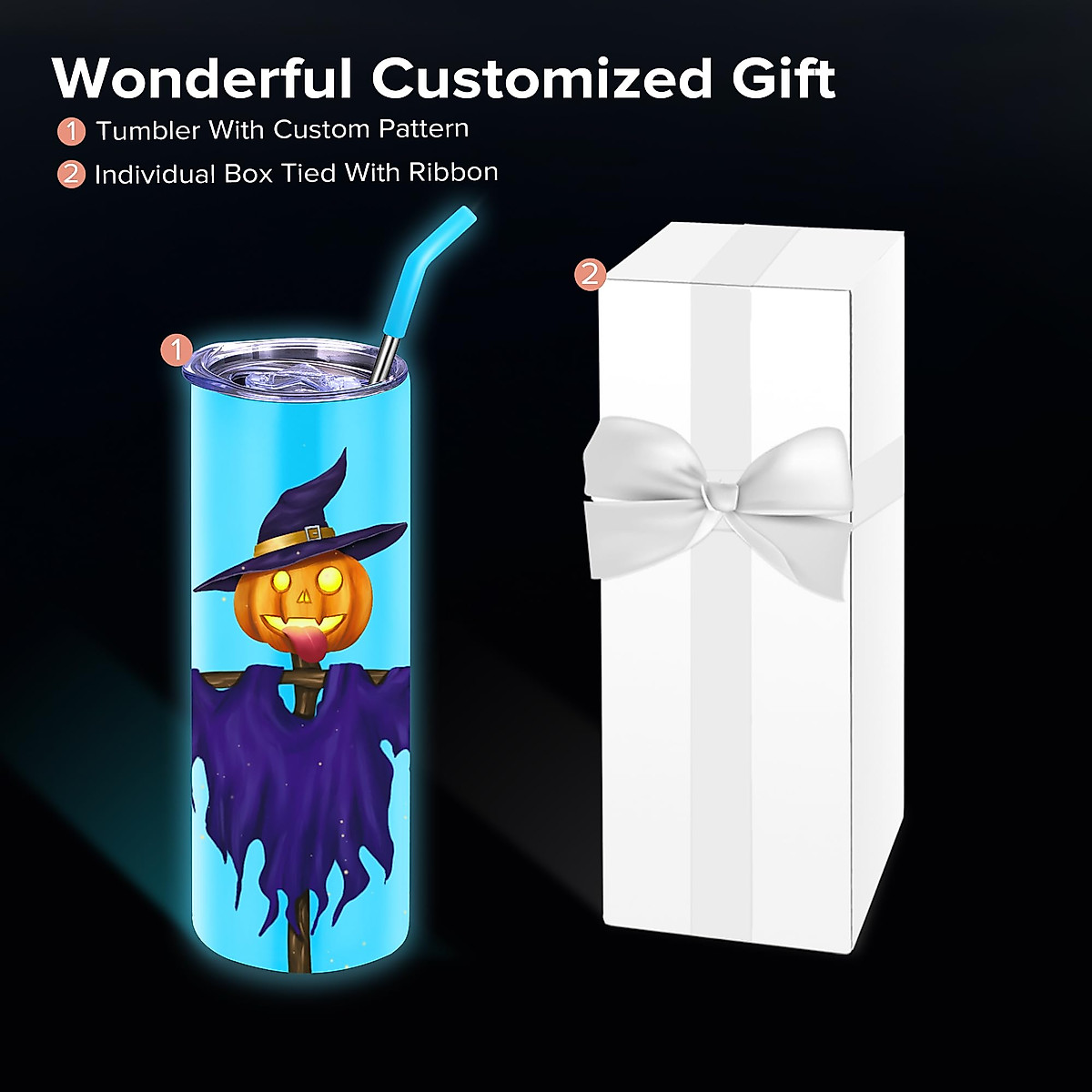 FASTSUB 6 Pack Sublimation Tumblers 20 oz Blank Bulk Luminous Cups Glow in the Dark Straight Stainless Steel Double Wall Vacuum Insulated with Lids and Straws for Tumbler Heat Press Glow Blue