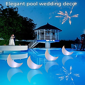 TIALLY Floating Pool Lights Solar Powered - 24" Crescent Moon Floating Lights - Inflatable Floating Solar Pool Lights for Swimming Pool, LED Pool Lights for Weddings, Pool Party Decor (2 Pack)