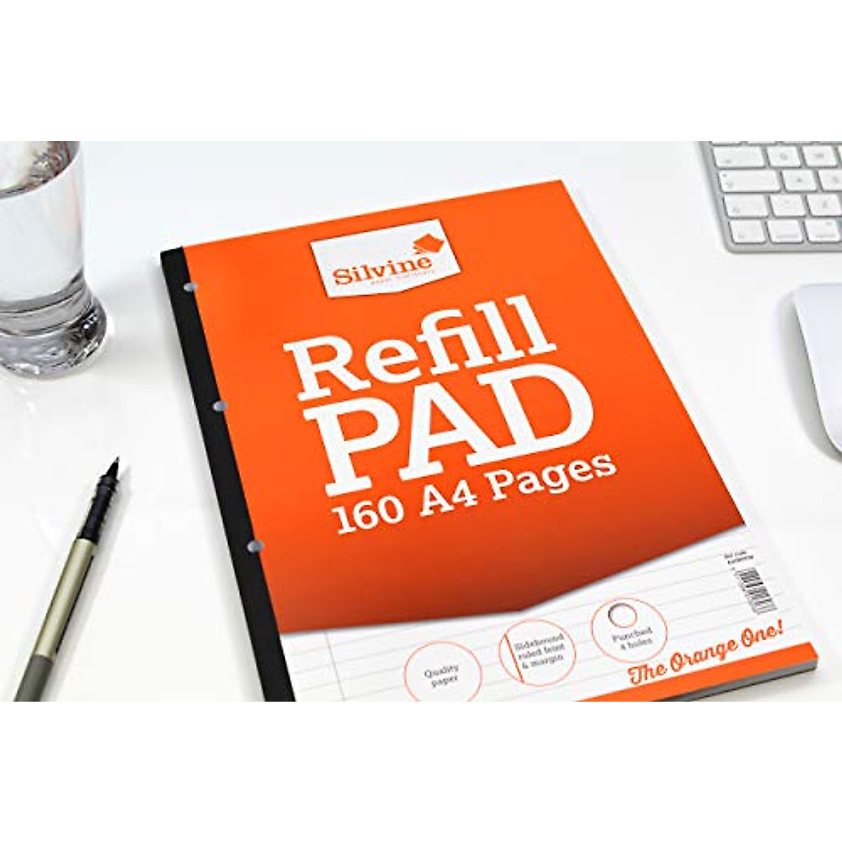 Silvine 160 Page A4 Refill Pad, Side Bound and Punched 4 Holes. Ruled 8mm Feint with Margin. Ref A4SRPFM
