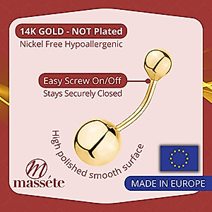 14k Yellow Gold Barbell Belly Button Ring for Women 16g Navel Rings Barbell Real Gold Body Piercing Jewelry