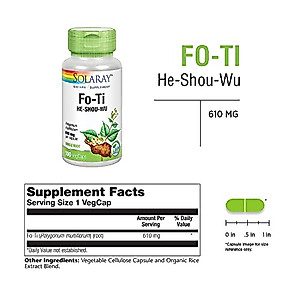 SOLARAY Fo-Ti 610 mg | Healthy Liver, Kidney, Hormone & Longevity Support | Hair, Skin & Nails | Vegan | 100 VegCaps