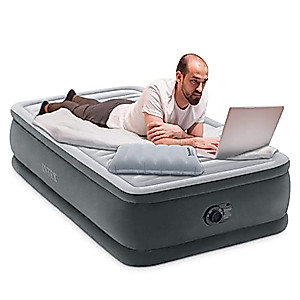 Intex Twin Air Mattress with Built in Pump - 18" Dura-Beam Deluxe Comfort Plush Twin Blow Up Mattress with Wholesalehome Inflatable Pillow for Camping, Travel and Home