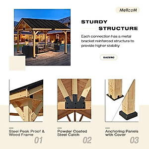 Small Wood pergola,11x12 FT Solid Wood Gazebo with Waterproof Asphalt Roof, Outdoor Permanent Hardtop Gazebo Canopy for Patio, Garden, Backyard(11x12FT Style2)