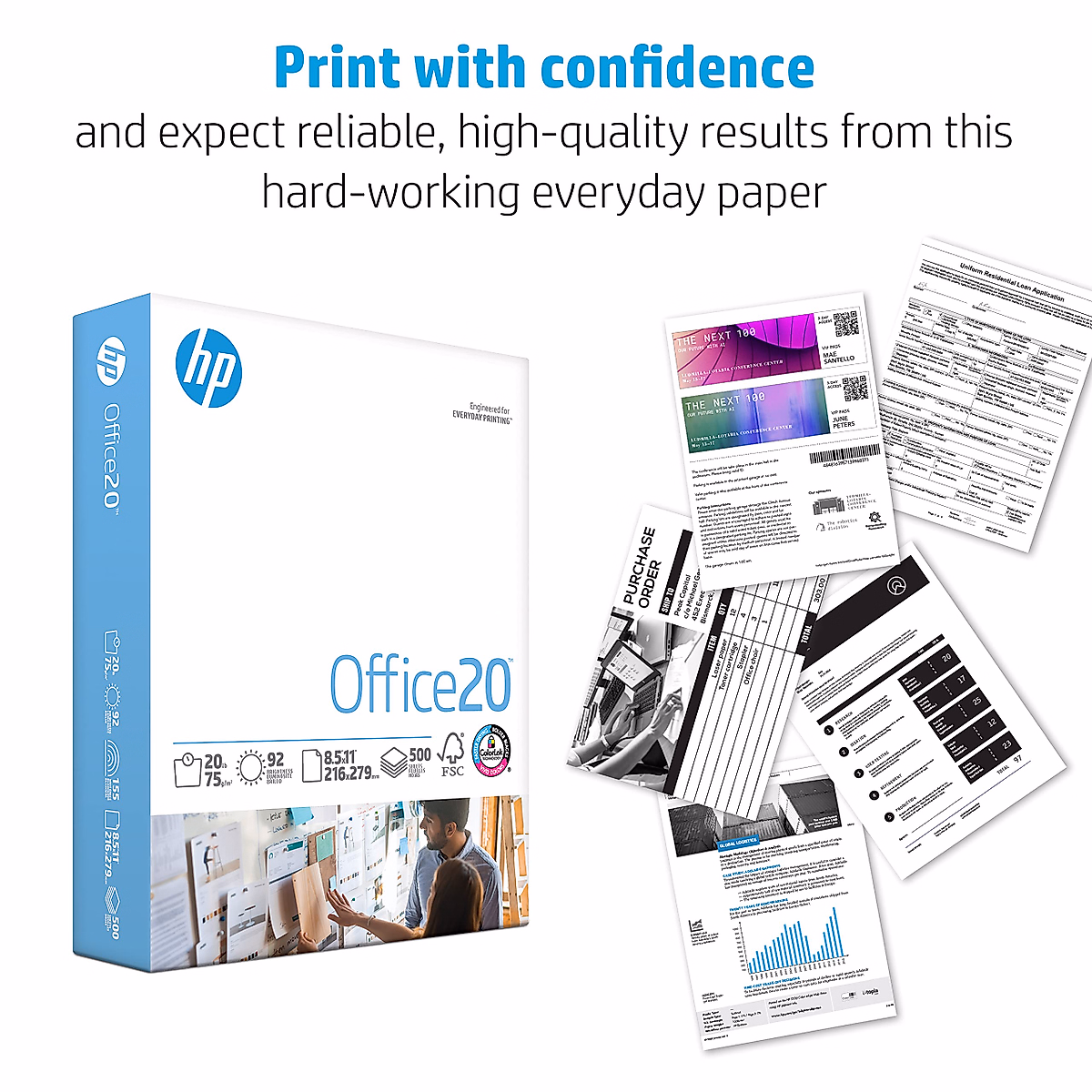 HP Printer Paper | 8.5 x 11 Paper | Office 20 lb | 3 Ream Case - 1500 Sheets | 92 Bright | Made in USA - FSC Certified | 112090C