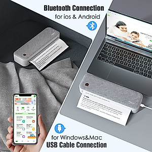Bisofice PeriPage Portable Printer, A4 Wireless Bluetooth Travel Printer, Portable Thermal Printer Compatible with Android and iOS, Support 2''/3''/4'' Paper Width, Mobile Printer