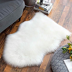 Super Soft Premium Faux Sheepskin Fur Sofa Chair Cover Plush Seat Cushion Pad Shaggy Area Rugs for Bedroom Floor, 2ft x 3ft, White