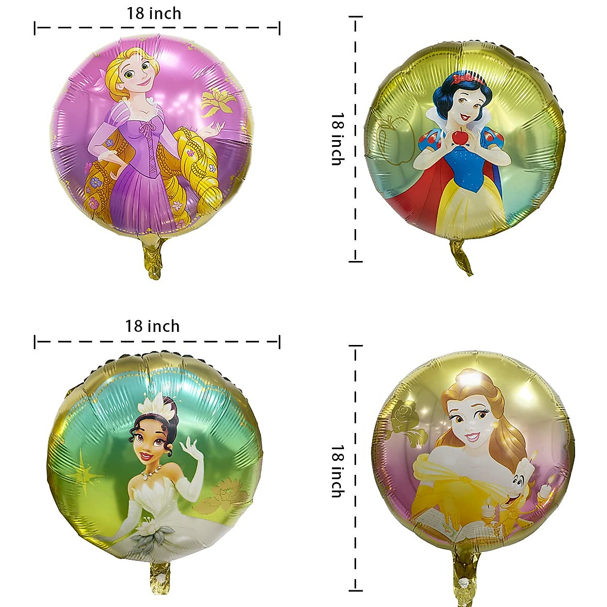 8 pcs Princess Balloons Foil Decorations Girls' Birthday Party Baby Shower Princess Themed Party Decoration Supplies Small People Princess Ballons Set
