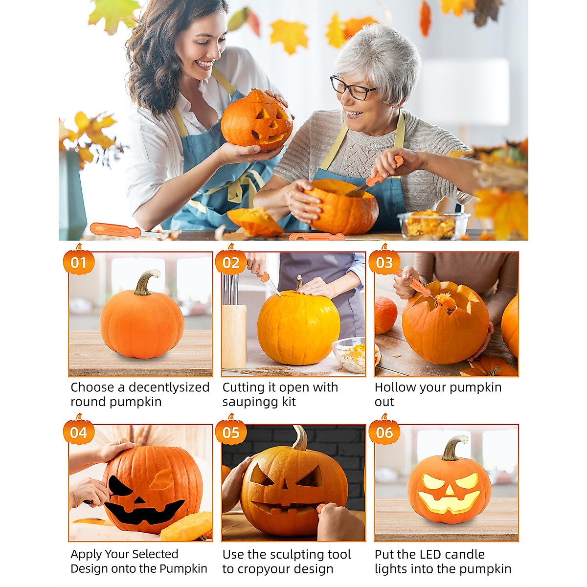 Halloween Pumpkin Carving Tools Kit: Professional Heavy Duty Pumpkin Carving Tools Set Kids Adult Jack O Lantern Pumpkin Carving Kit with Stencils, Halloween Pumpkin Decorating Carver Kit Party Favors