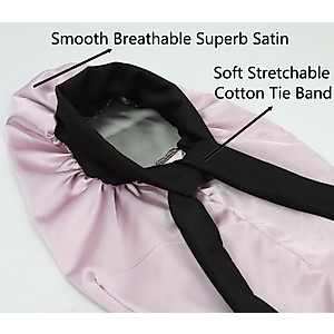brcok Kids Braid Long Bonnet Girls Satin Bonnet Sleeping Cap Double Layer with tie Band Silk Hair Bonnet for Toddler Child (Kids Long Pink)