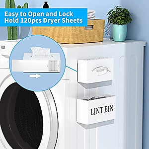 Carmanon Magnetic Lint Bin & Dryer Sheet Holder Set, Farmhouse Lint Bin for Laundry Room Organization Acrylic Dryer Sheet Dispenser Box and Trash Can, Modern Home Decor