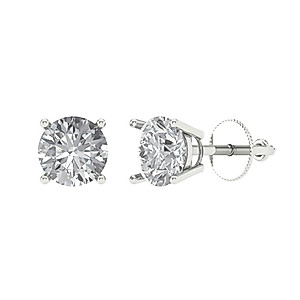 Clara Pucci 1.0 ct Brilliant Round Cut Solitaire Genuine VVS1 Moissanite Pair of Stud Earrings Solid 18K White Gold Screw Back