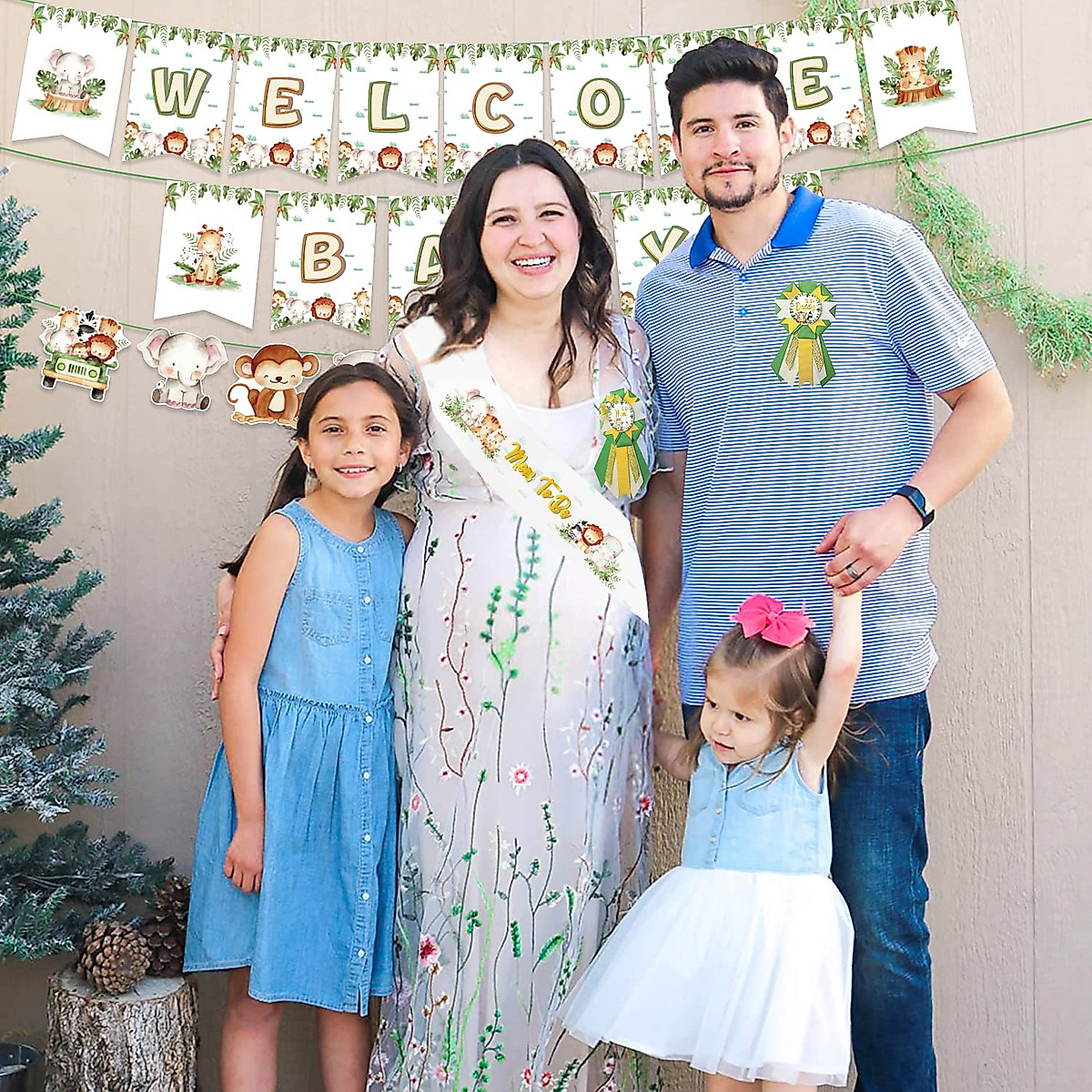 LXlucktim Safari Jungle Baby Shower Sash for Baby Shower, Mom to be Sash Jungle Animal Mom to Be & Daddy to Be Corsage Include Gold Glitter Letters Sash