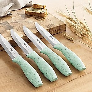 Slege 15pcs Kitchen Knife Set with Block, Sharpener and Scissor, Stainless Steel Knives with Extre-light Straw Handle