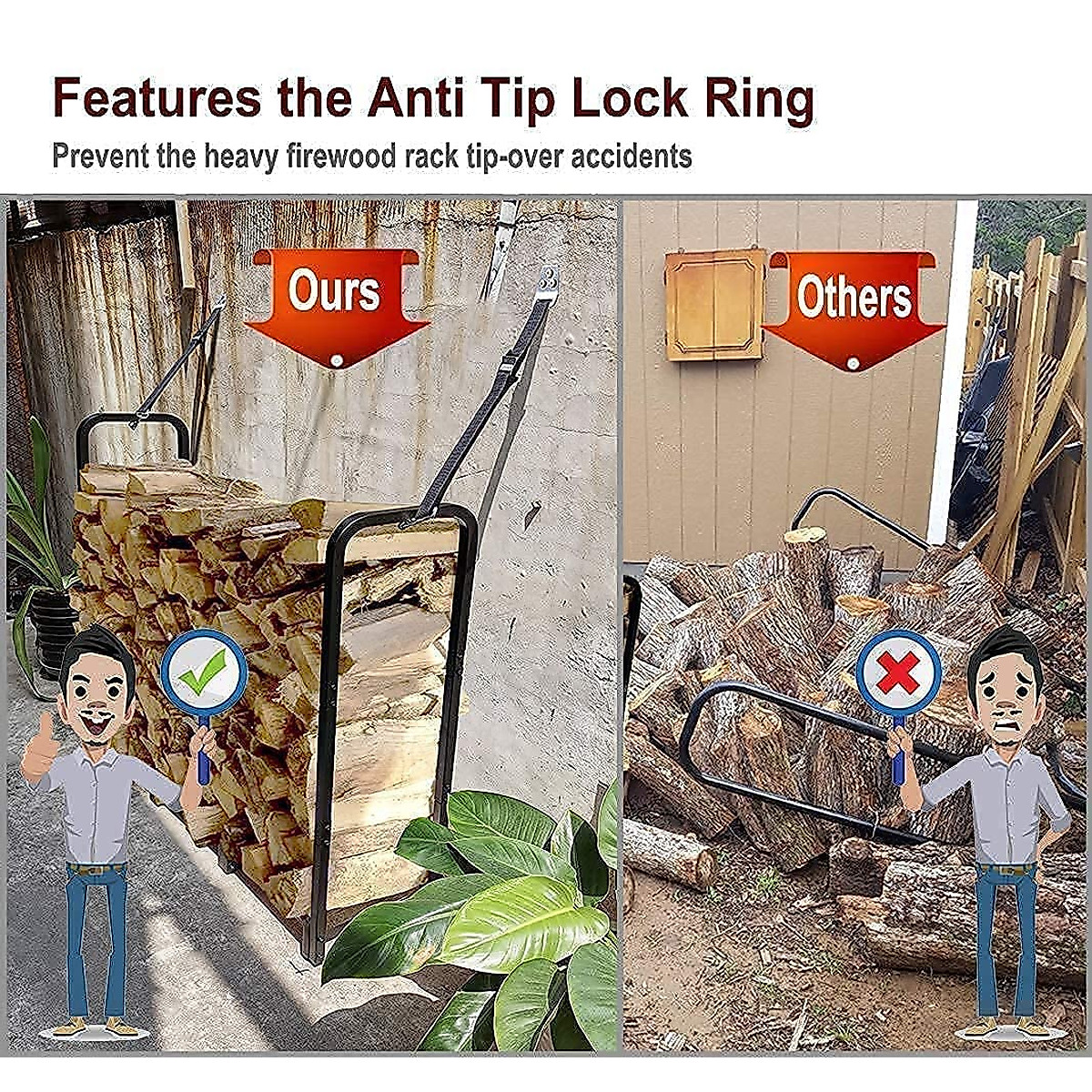 Artibear Firewood Rack Stand 4ft With Log Holder Cover For Outdoor Indoor Fireplace Wood Pile Storage Stacker Organzier