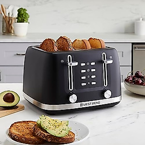 West Bend Toaster 4 Slice Extra-Wide and Deep Slots with 3 Functions and 7 Shade Settings Manual Lift Lever and Auto-Shut Off, 1500-Watts, Black