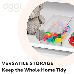 Oggi Clear Stackable Storage Bin with Lid - Ideal for Kitchen, Pantry, Cabinet, Bathroom, Bedroom, Kids, Refrigerator, Freezer. With Handles - Organize Jars, Packets, Snacks, Pasta - 12x4x4