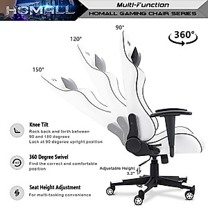Homall Gaming Chair Office Chair High Back Racing Computer Desk Chair PU Leather Chair Executive and Ergonomic Swivel Chair with Headrest and Lumbar Support (White)